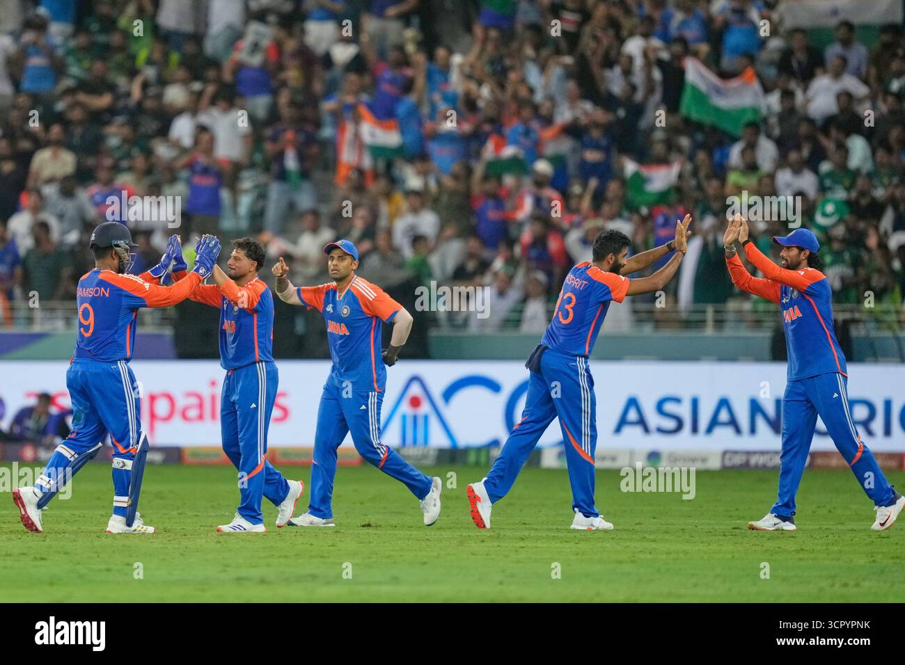 Indian players celebrate the wicket of Pakistan's Faheem Ashraf during ...