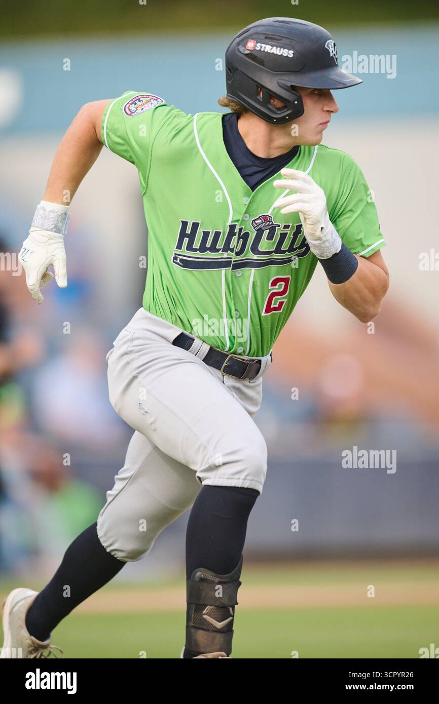 Hub City Spartanburgers Casey Cook (2) runs to first base during a game ...
