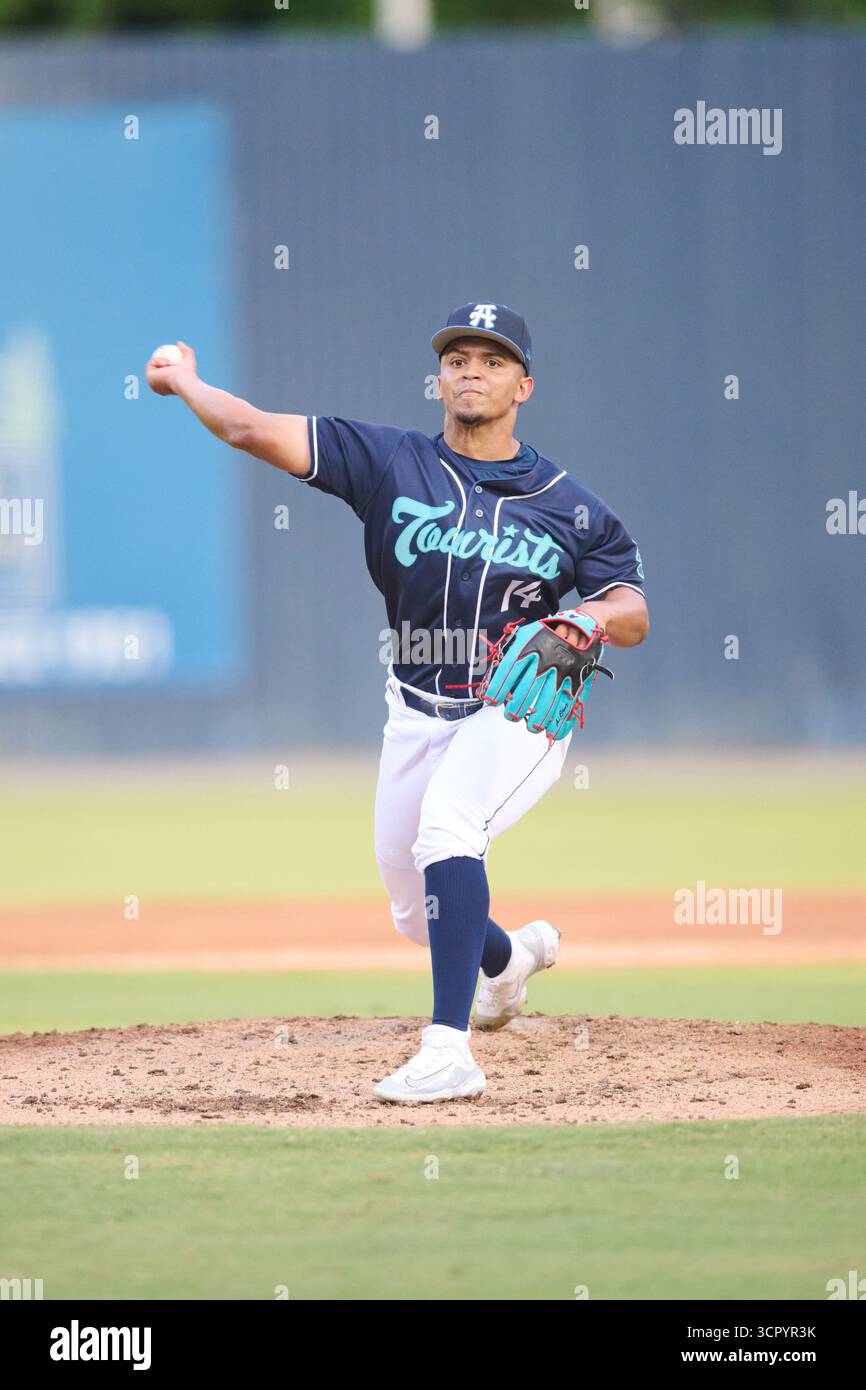 Asheville Tourists starting pitcher Anthony Cruz (14) delivers a pitch during a game against the ...