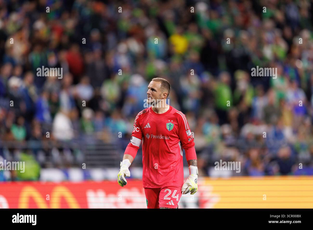Seattle Sounders FC goalkeeper Stefan Frei (24) looks on during an MLS ...