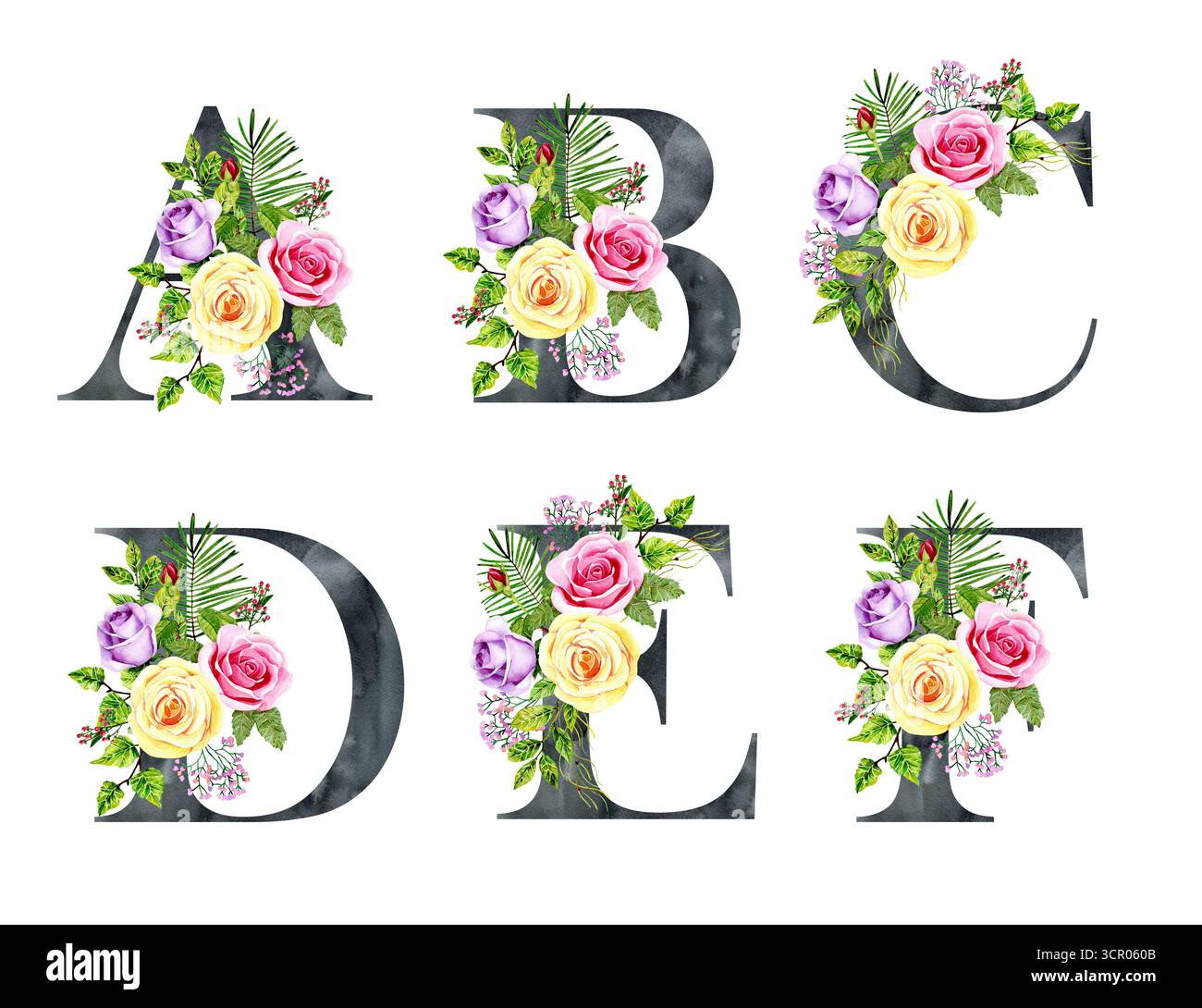 Watercolor floral alphabet Stock Photo - Alamy