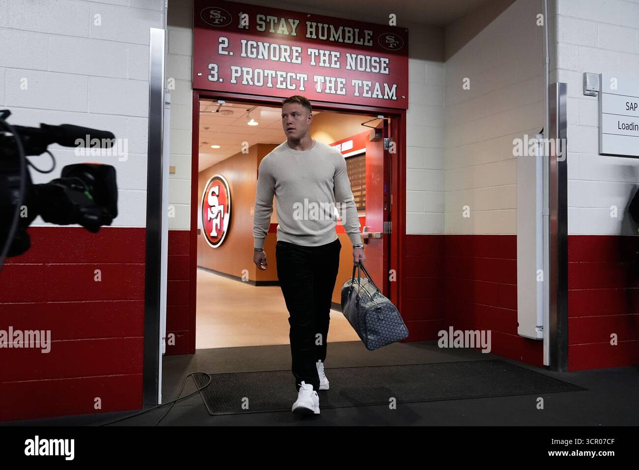 San Francisco 49ers running back Christian McCaffrey arrives before an ...