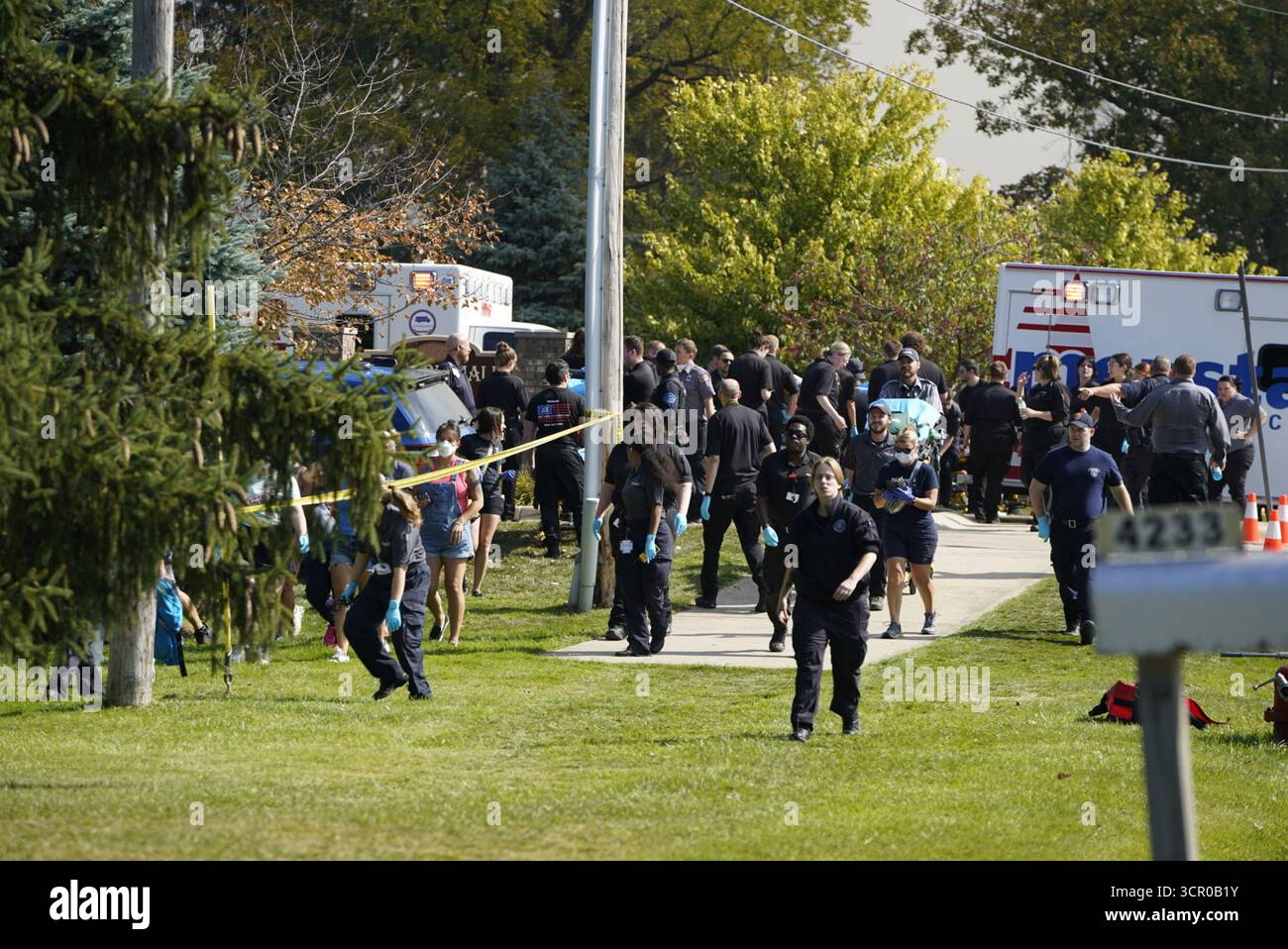 Emergency responders work the scene outside The Church of Jesus Christ ...
