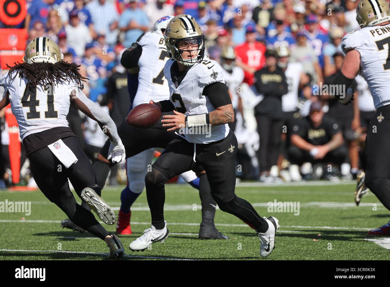 New Orleans Saints quarterback Spencer Rattler (2) drops back in the ...