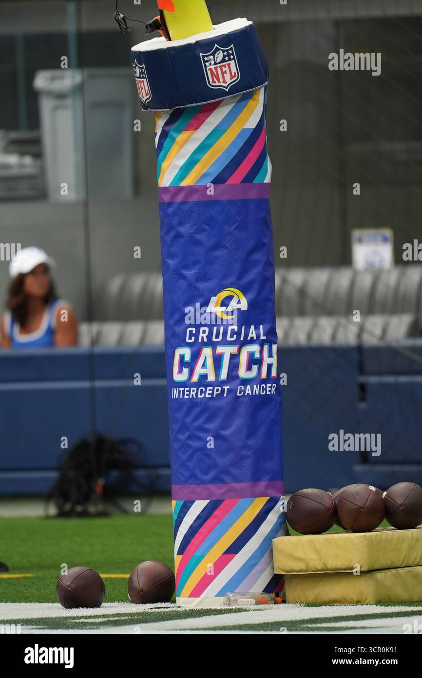 NFL Crucial Catch signage is shown on the goal post before an NFL ...