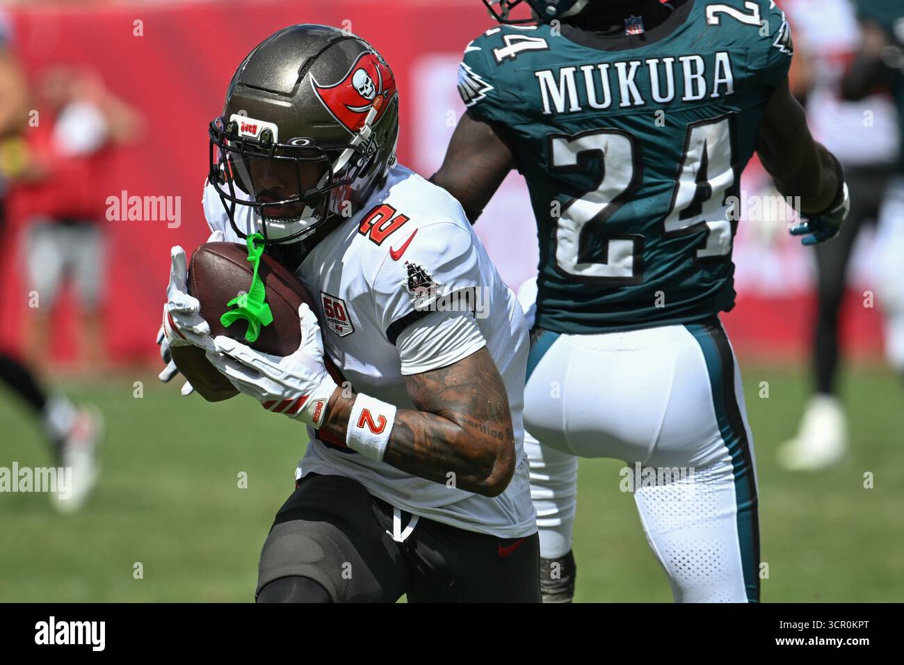 Tampa Bay Buccaneers wide receiver Emeka Egbuka (2) makes a catch and ...