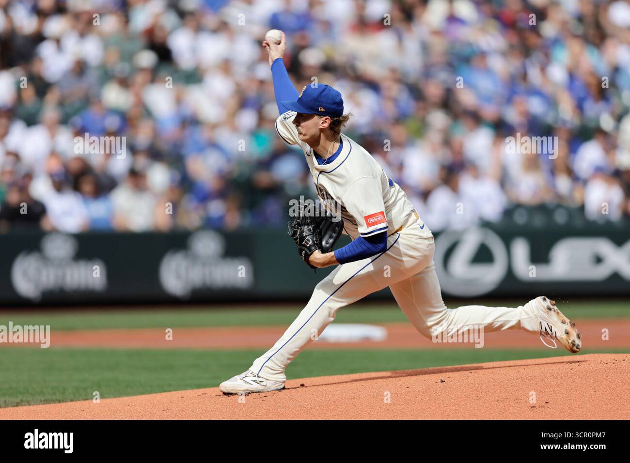 Seattle Mariners starting pitcher Bryce Miller throws against the ...