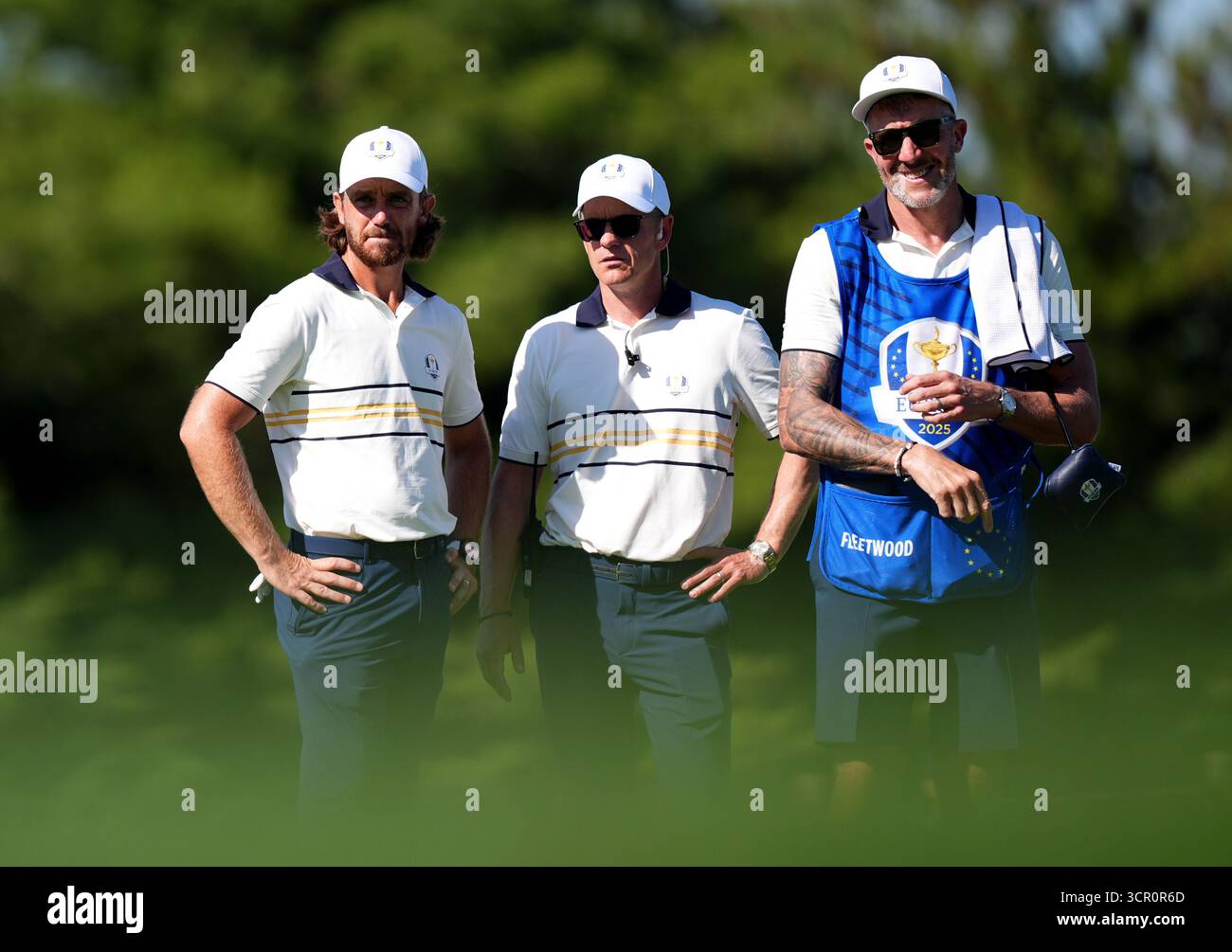Tommy Fleetwood (left) of Team Europe with captain Luke Donald and ...