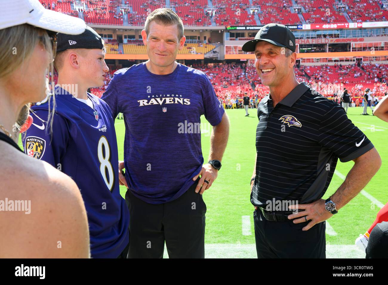 Baltimore Ravens head coach John Harbaugh, right, greets Marshal Yanda ...