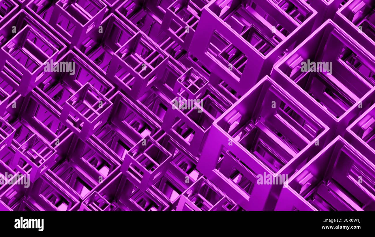 Complex arrangement of 3D geometric shapes in metallic finish creating ...