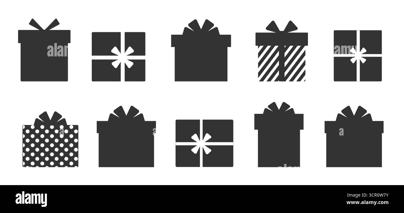 Black silhouettes of gift boxes on a white background. Vector ...