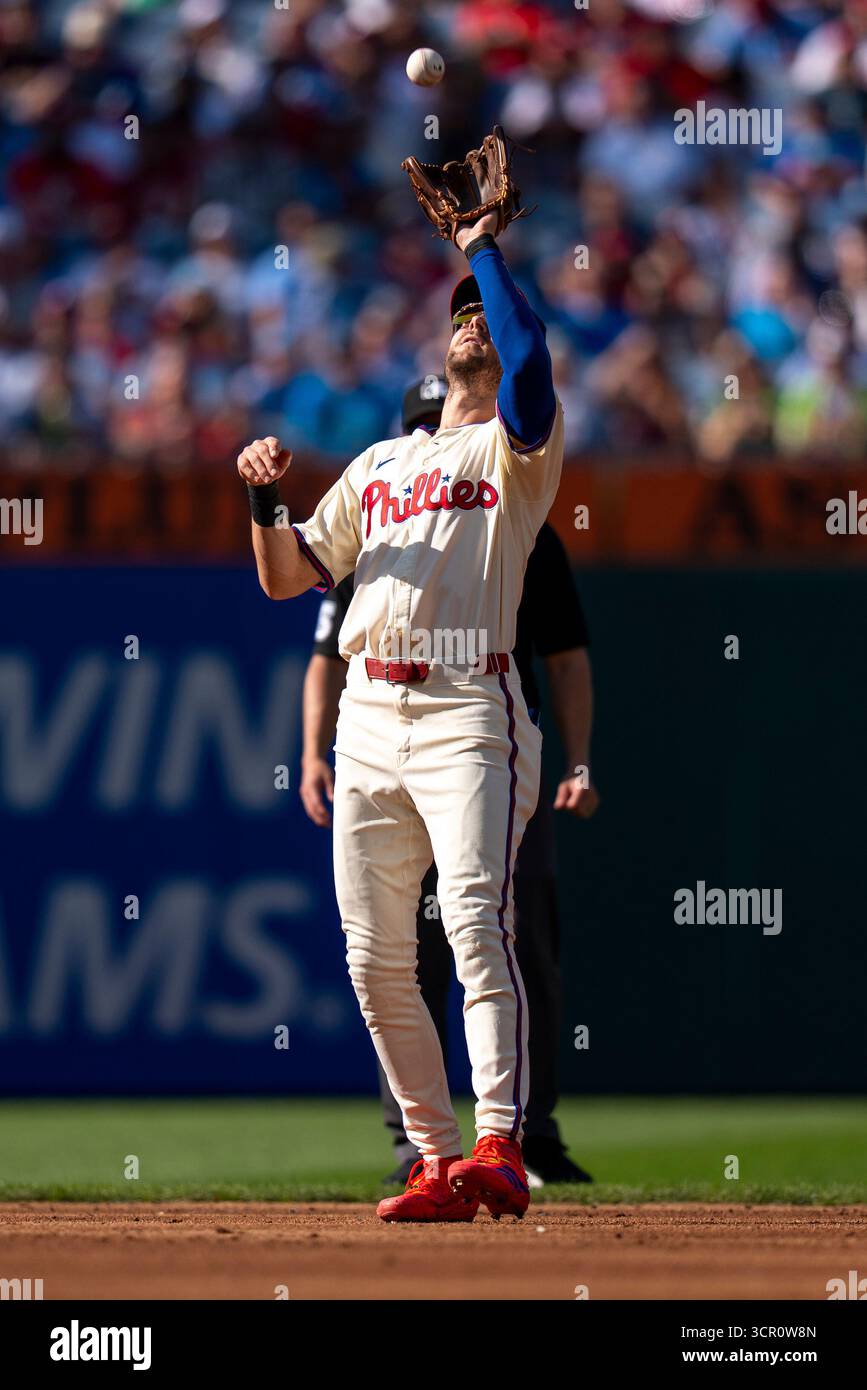 Philadelphia Phillies shortstop Trea Turner catches the pop up by ...
