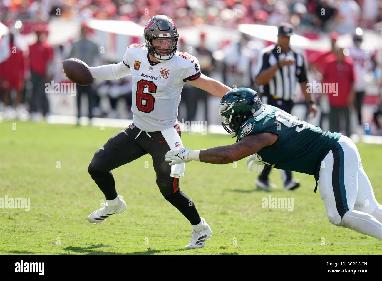 Tampa Bay Buccaneers quarterback Baker Mayfield (6) gets past ...