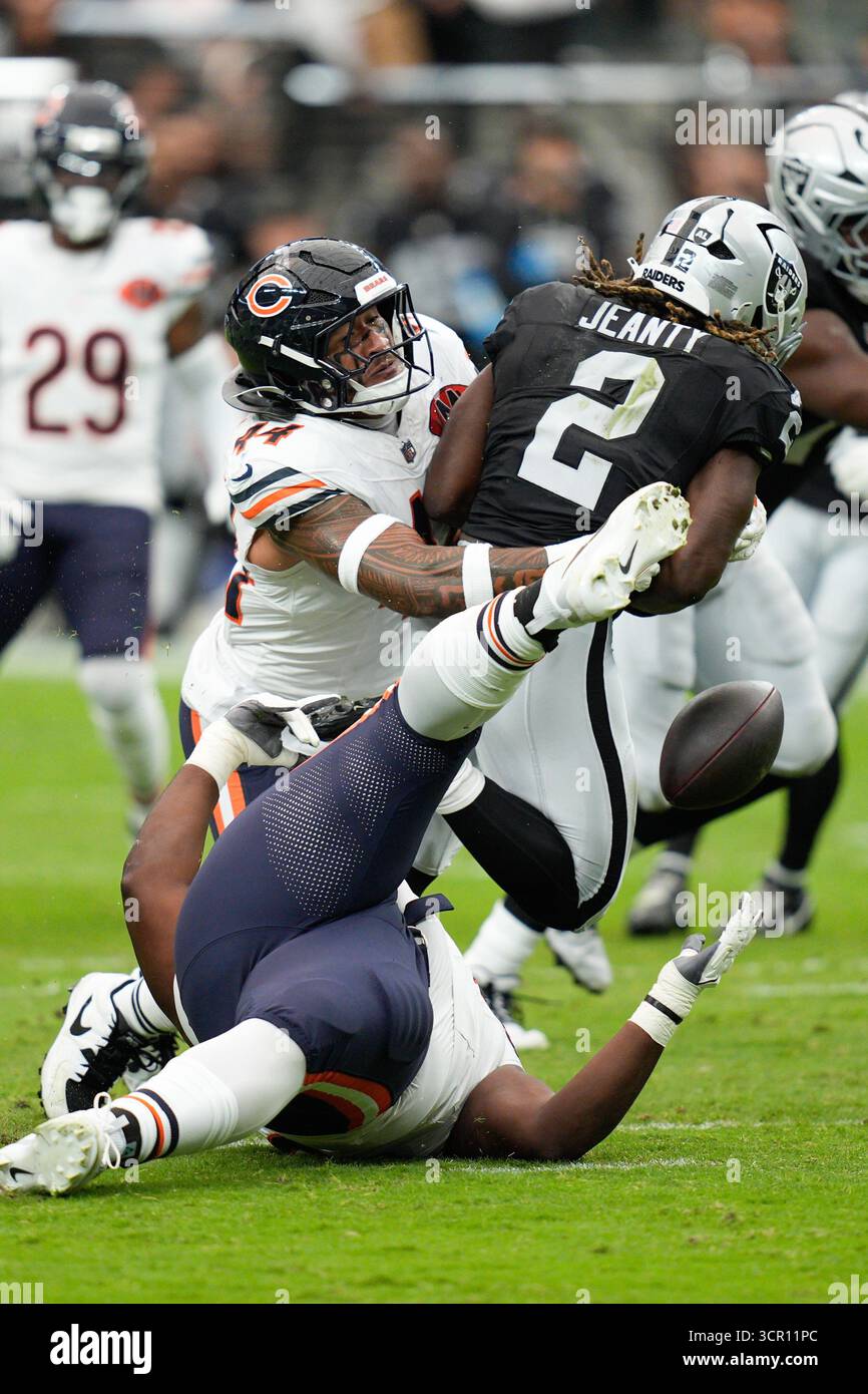 Chicago Bears linebacker Noah Sewell (44) forces Las Vegas Raiders ...