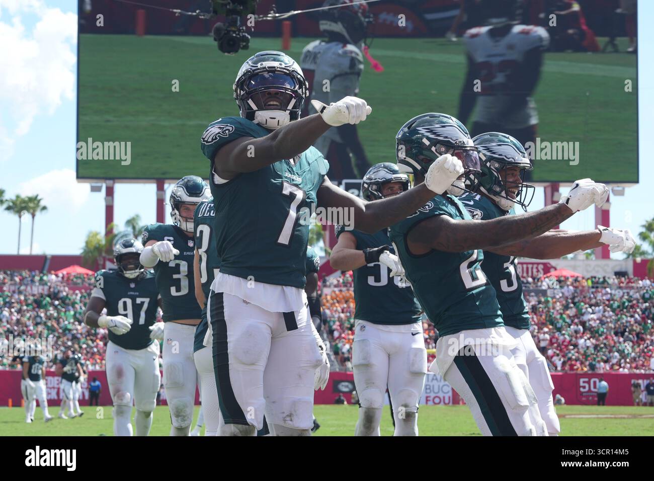 Philadelphia Eagles cornerback Kelee Ringo (7) celebrates a turnover ...