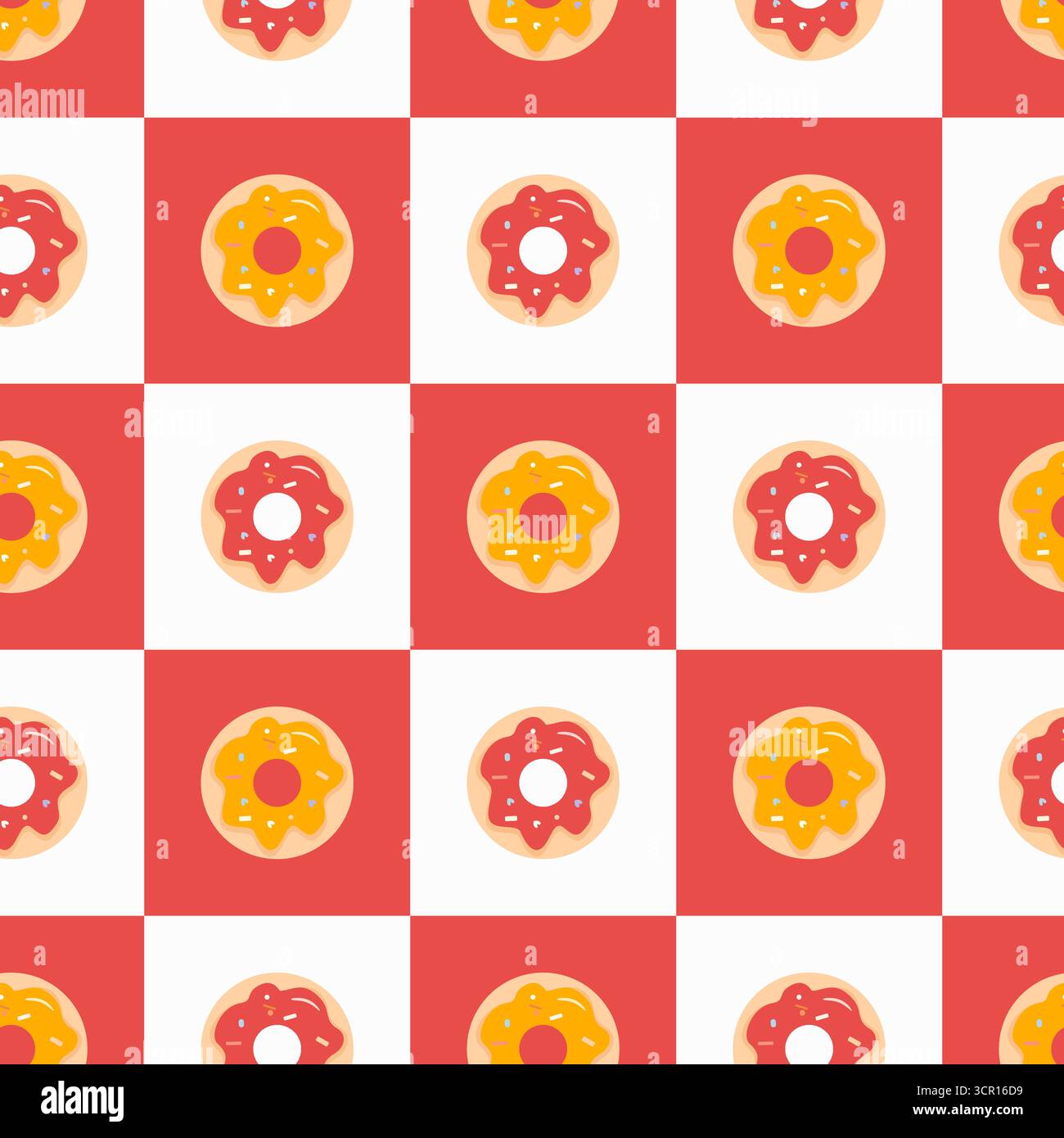 Vector seamless checkered pattern with donuts in red and white squares ...