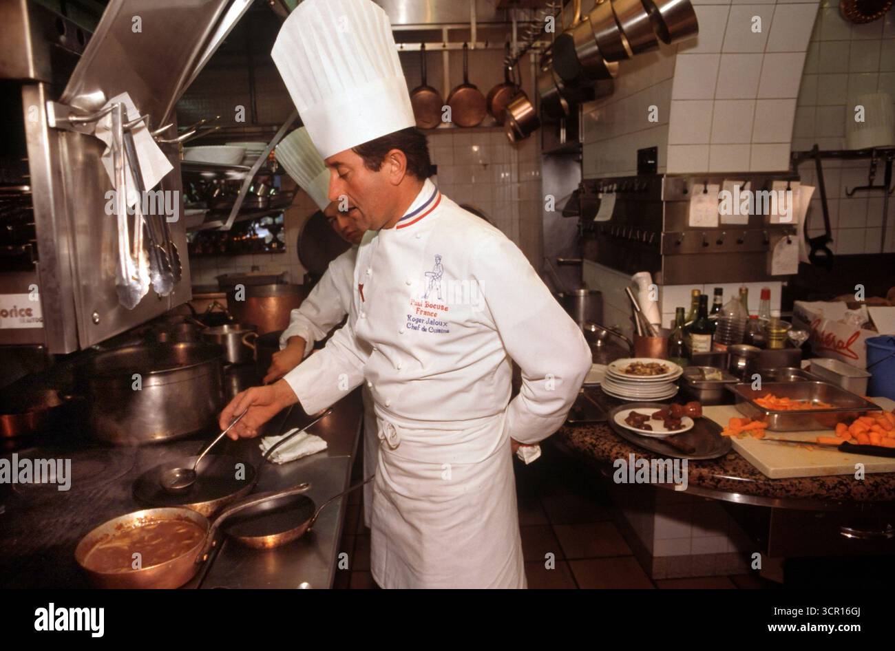 Roger Jaloux Chef de Cuisine working in the kitchens of the French chef ...