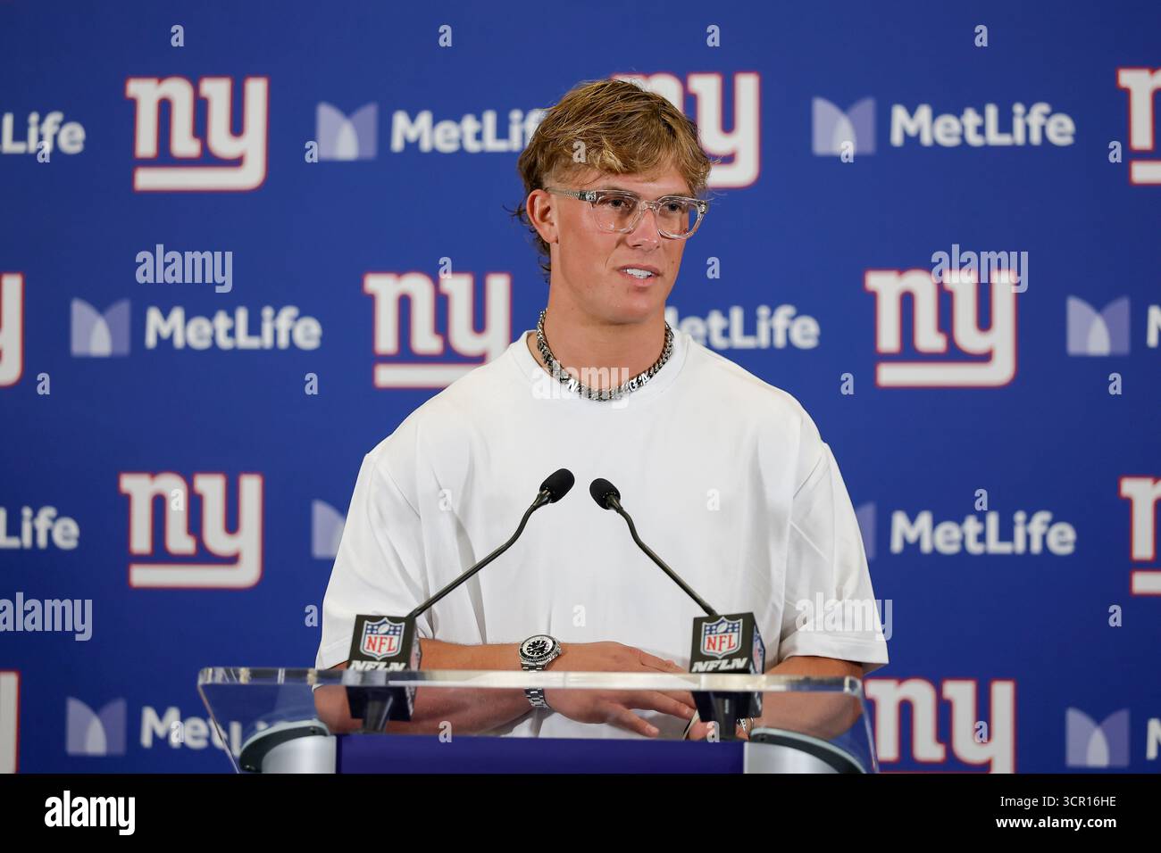 New York Giants Quarterback Jaxson Dart Answers Questions During A News