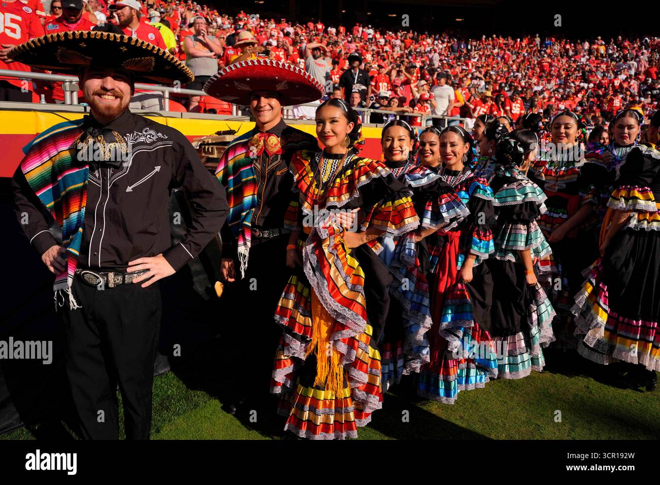 Performers prepare to honor Hispanic Heritage Month at halftime of an ...