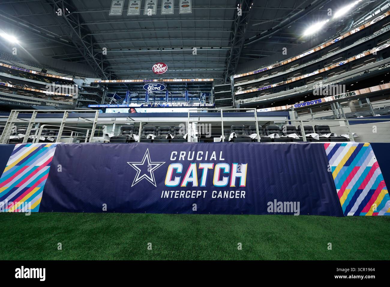 The NFL's cancer awareness screening "Crucial catch" banner on the end ...