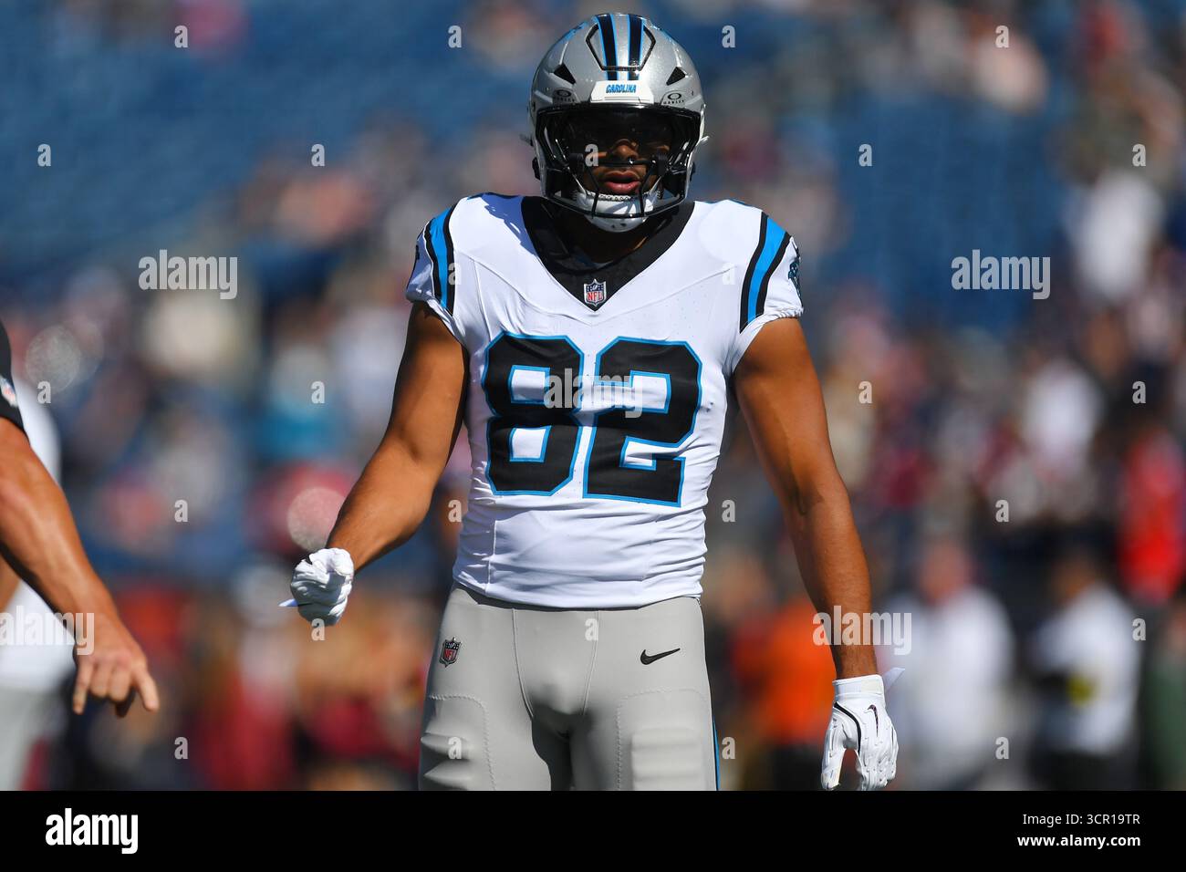 Carolina Panthers tight end Tommy Tremble (82) warms up before an NFL ...