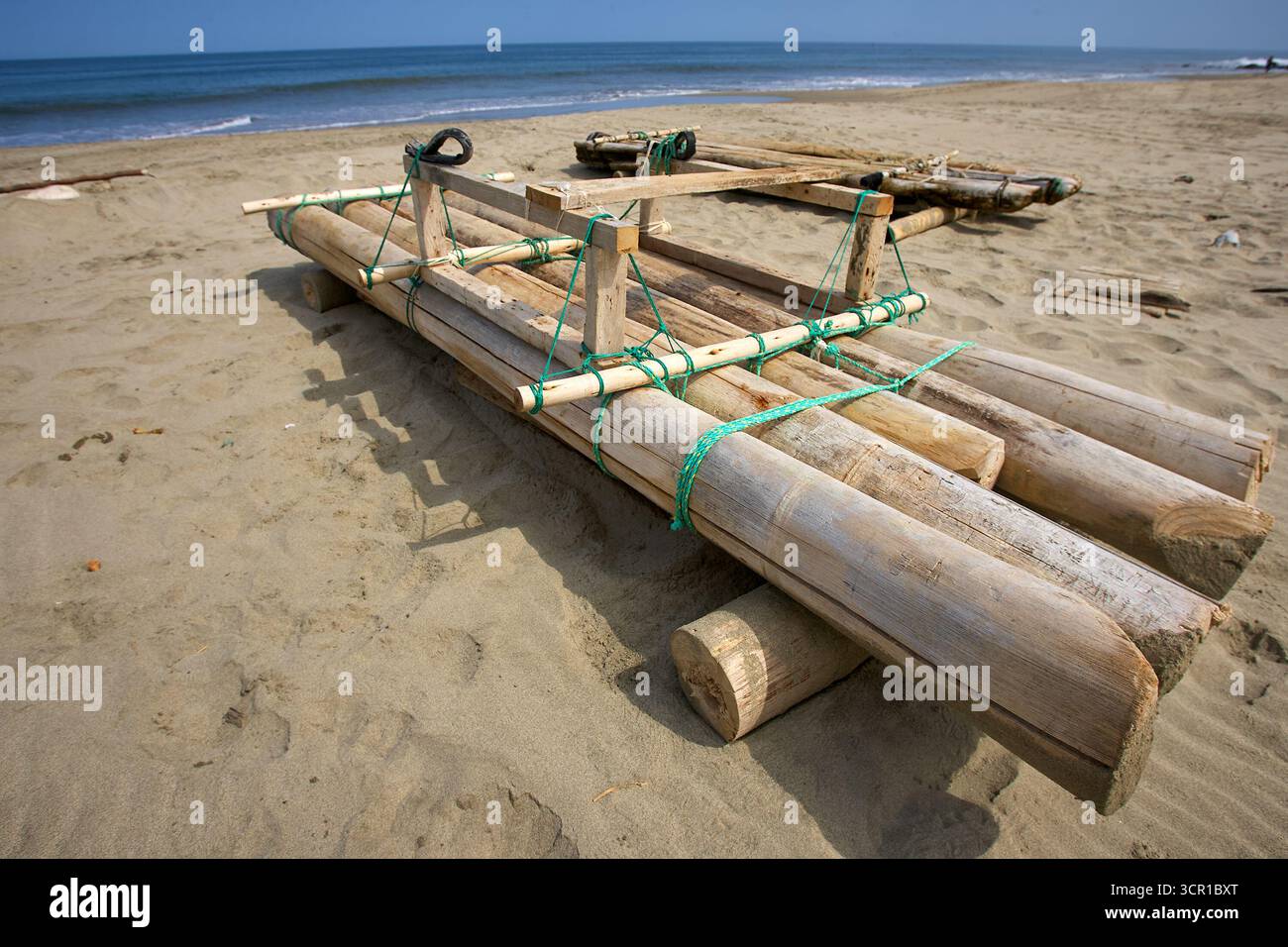 This traditional balsa raft, a historical fishing vessel, reflects the ...