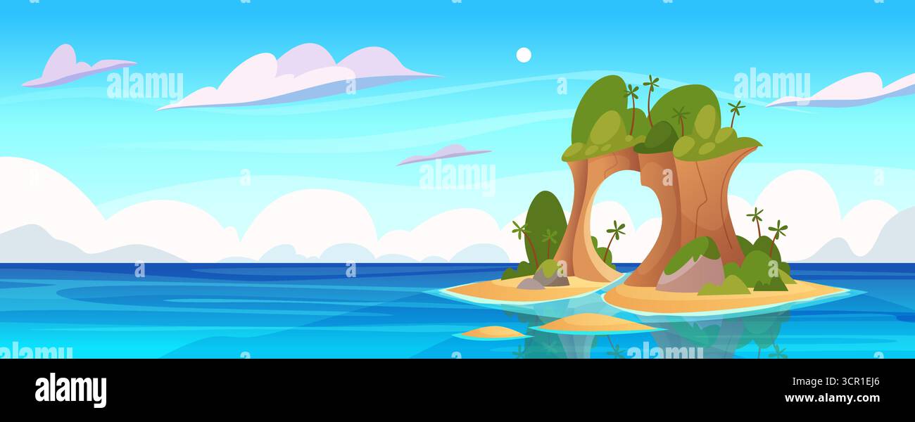 Island. Cartoon vector background with tropical island exact template ...