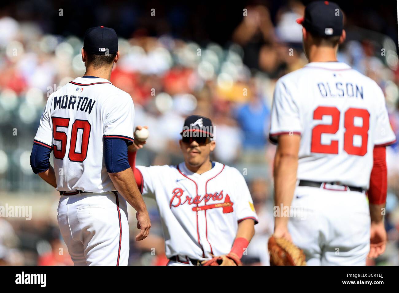 ATLANTA, GA - SEPTEMBER 28: Nacho Alvarez, Jr. tosses the ball to ...