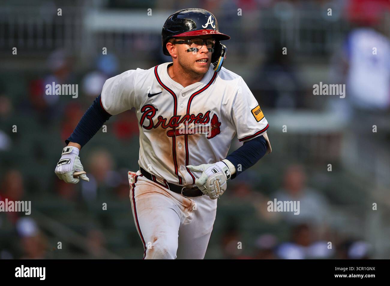Atlanta Braves' Nick Allen sprints after hitting a double in the eighth ...