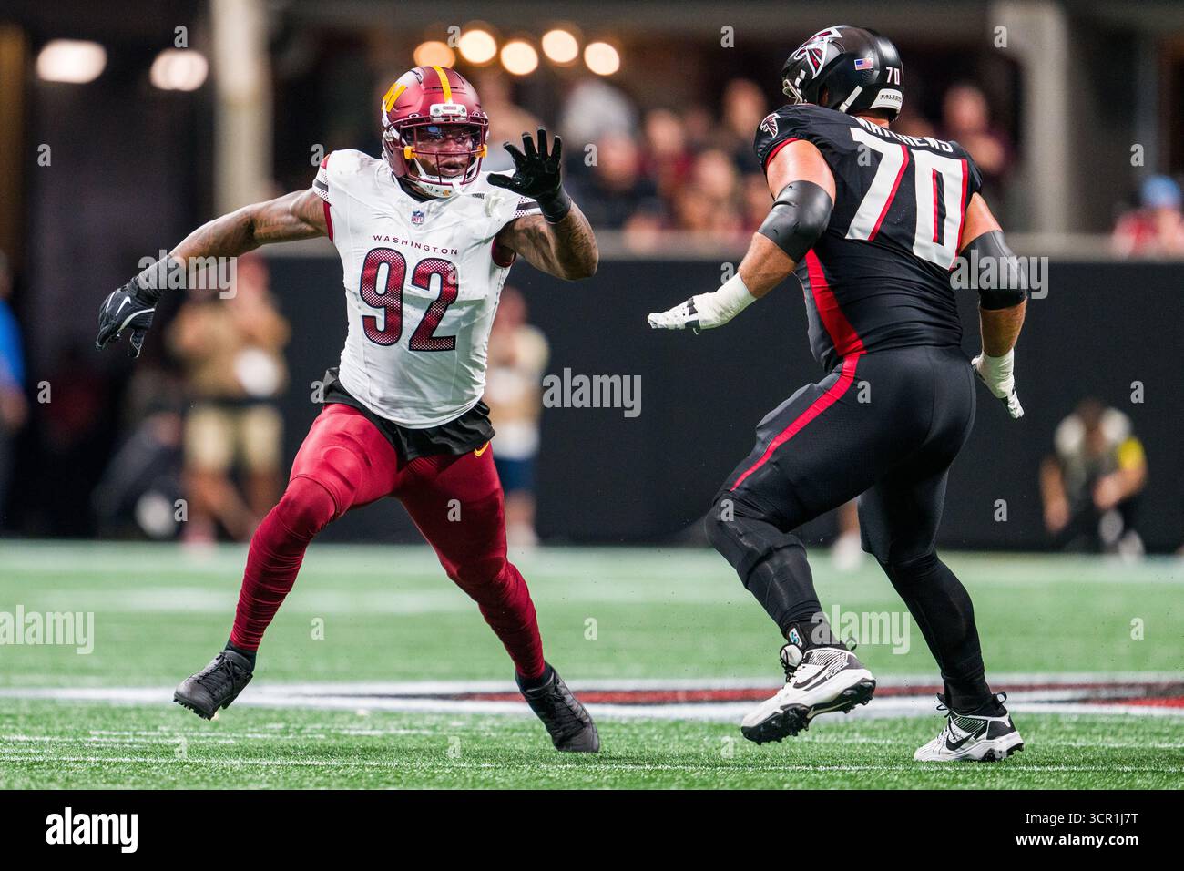 Washington Commanders defensive end Dorance Armstrong (92) works ...