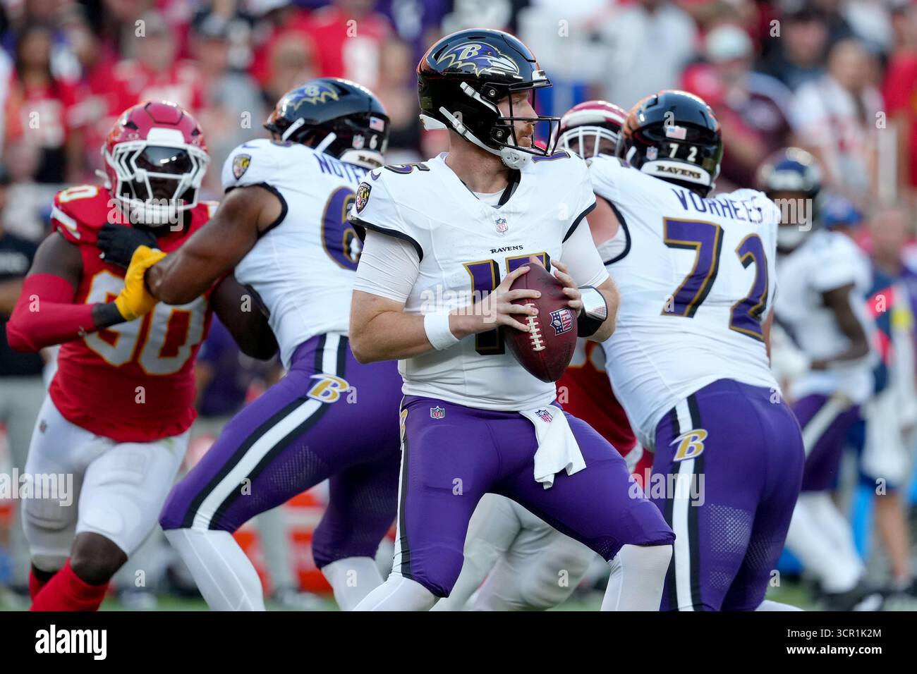 Baltimore Ravens quarterback Cooper Rush drops back to pass during the ...