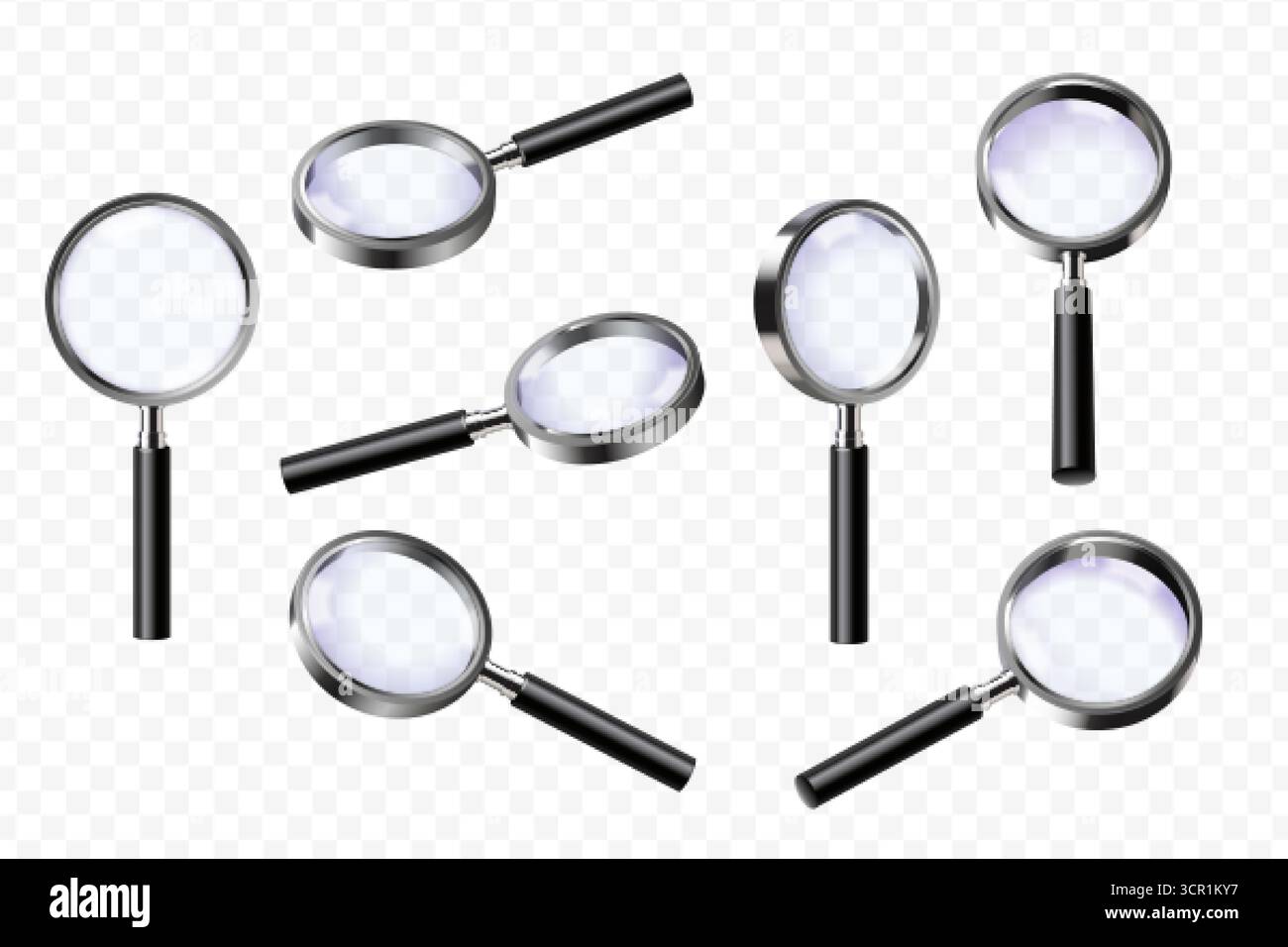 Realistic magnifying glass. 3d magnifier angles view, magnify lens for ...