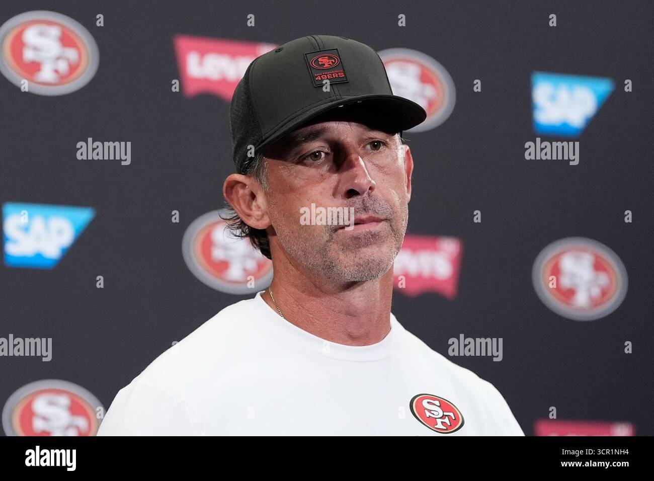 San Francisco 49ers head coach Kyle Shanahan speaks at a news ...