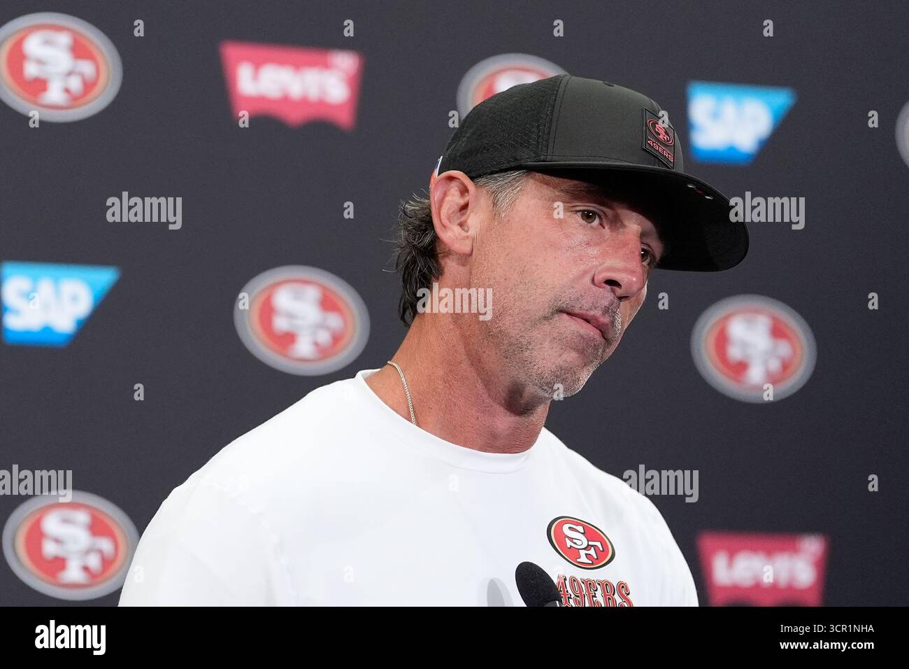 San Francisco 49ers head coach Kyle Shanahan speaks at a news ...