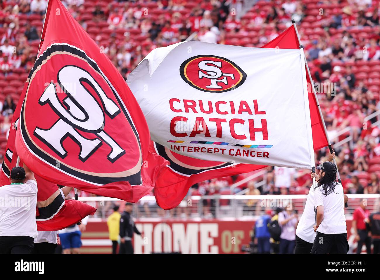 A Crucial Catch logo is shown before an NFL football game between the ...