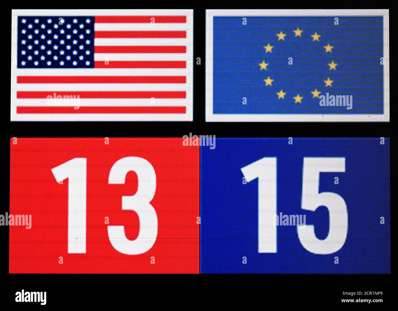 A general view of the scoreboard after Europe won the Ryder Cup ...