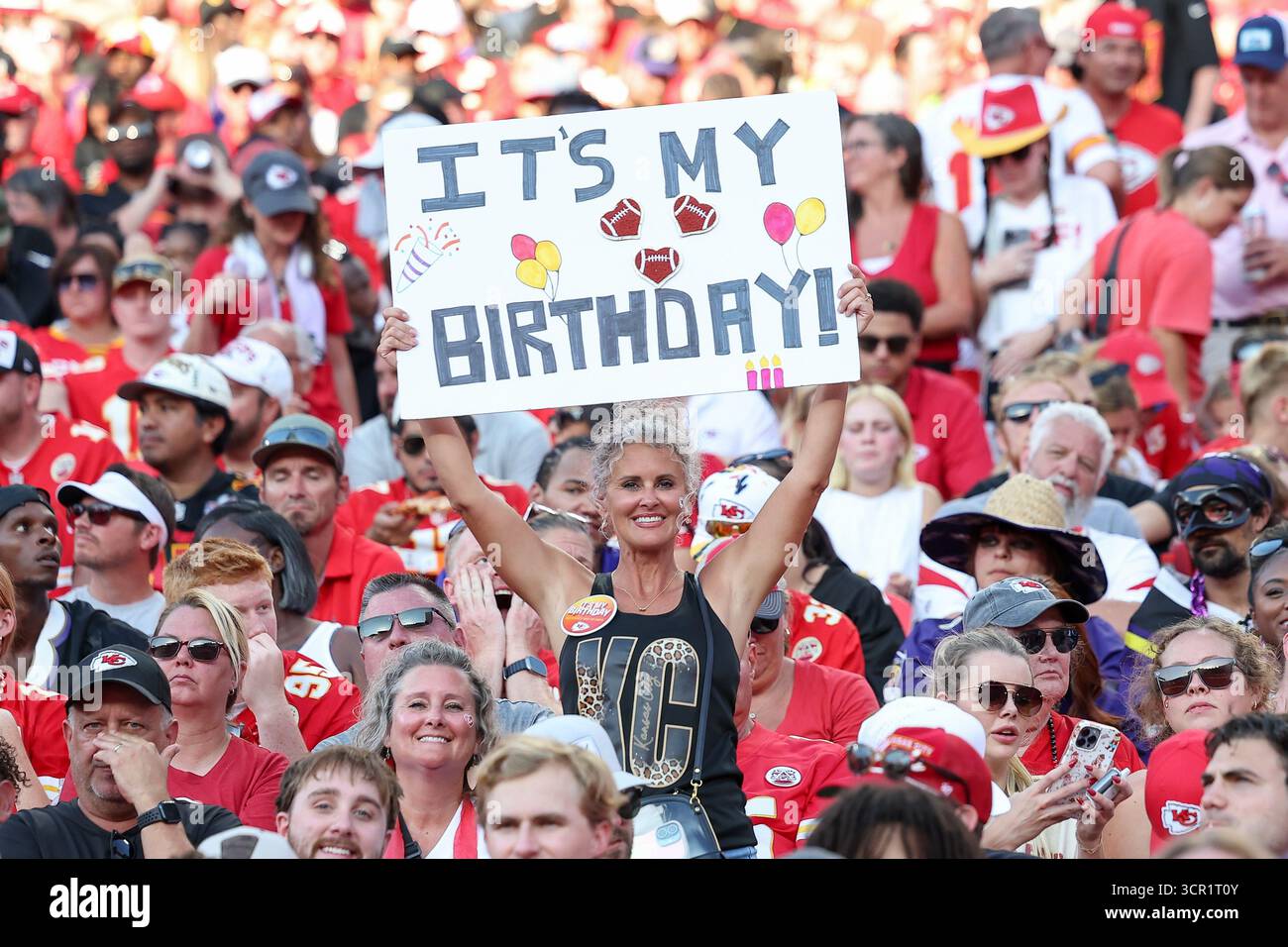 September 28, 2025: A Kansas City Chiefs fan poses for a photo during ...