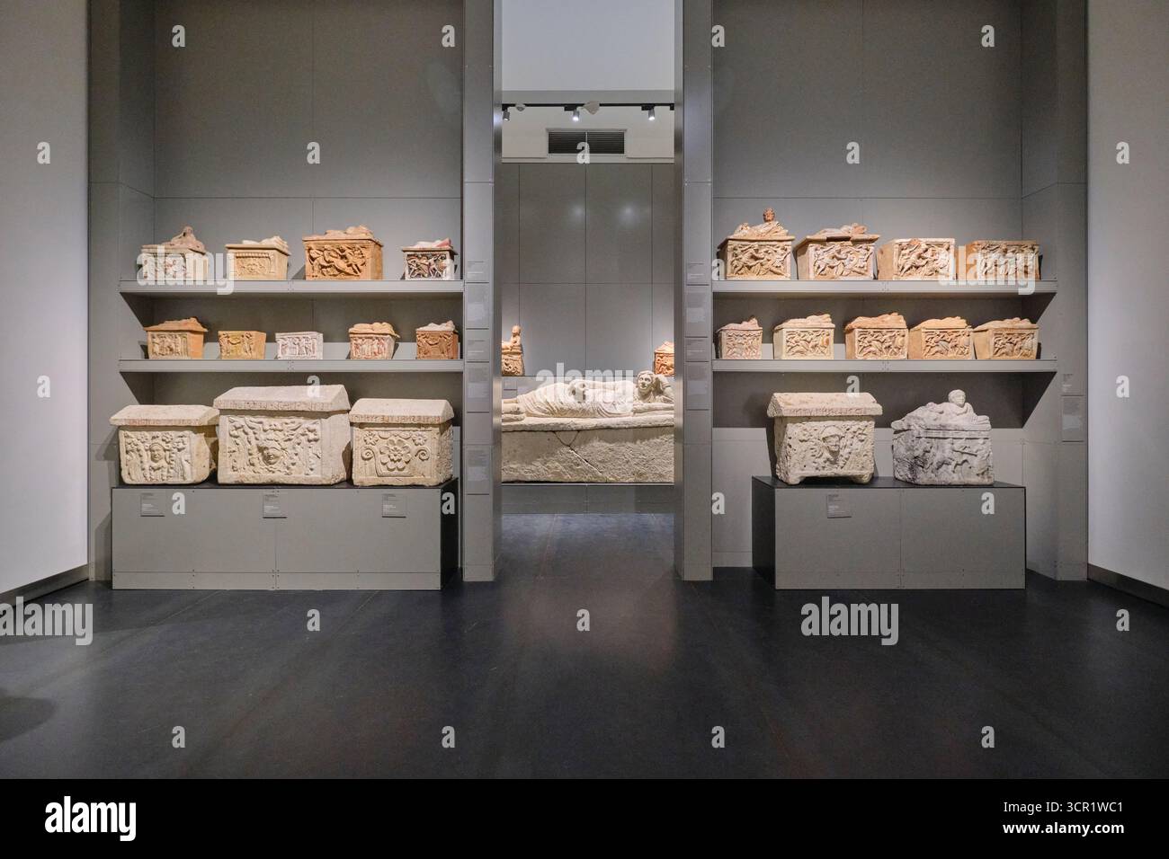 Collection of carved, stone ossuaries, crypts, coffins. Part of the ...