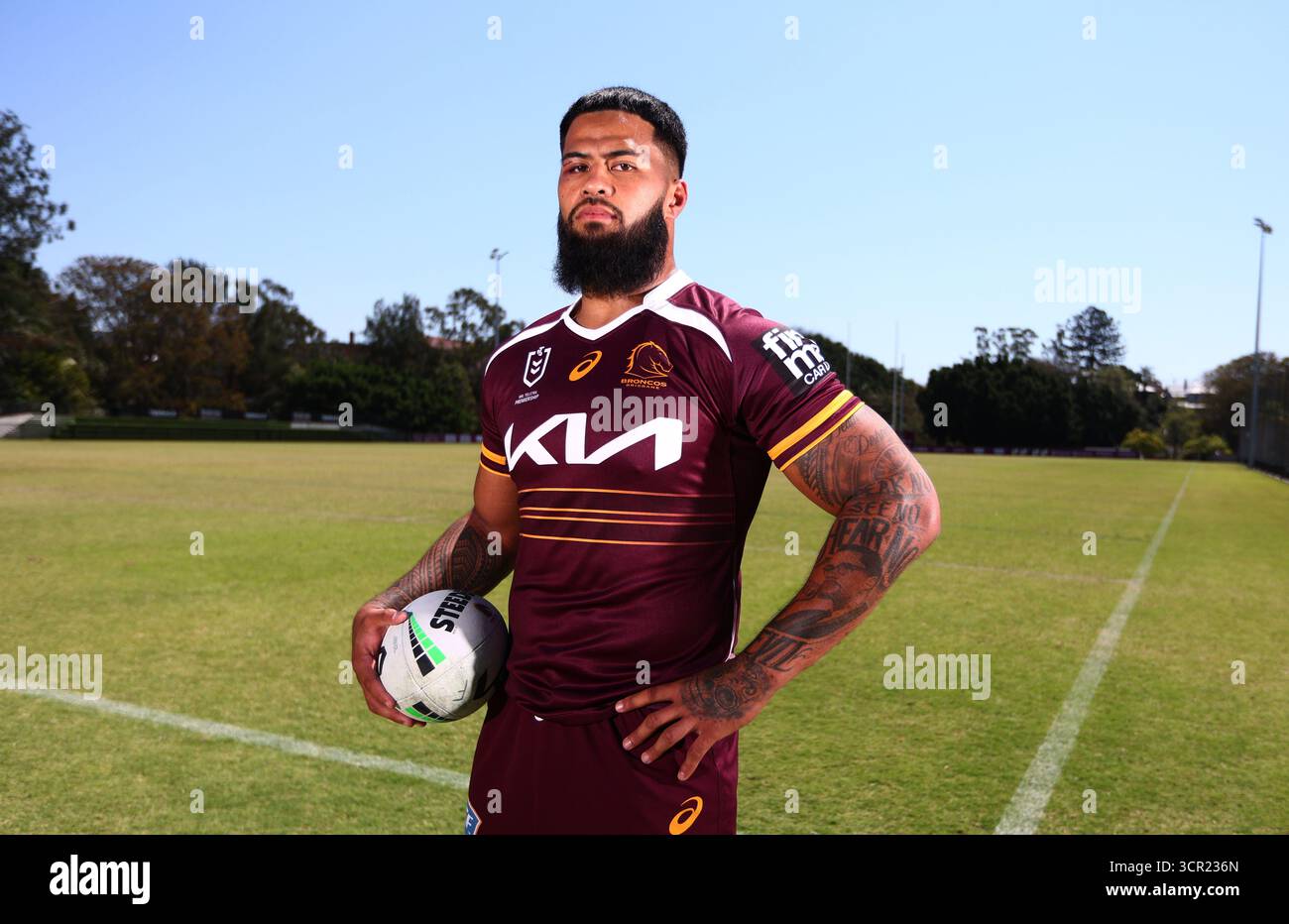 Payne Haas poses for a picture during an NRL Broncos Media Session at ...