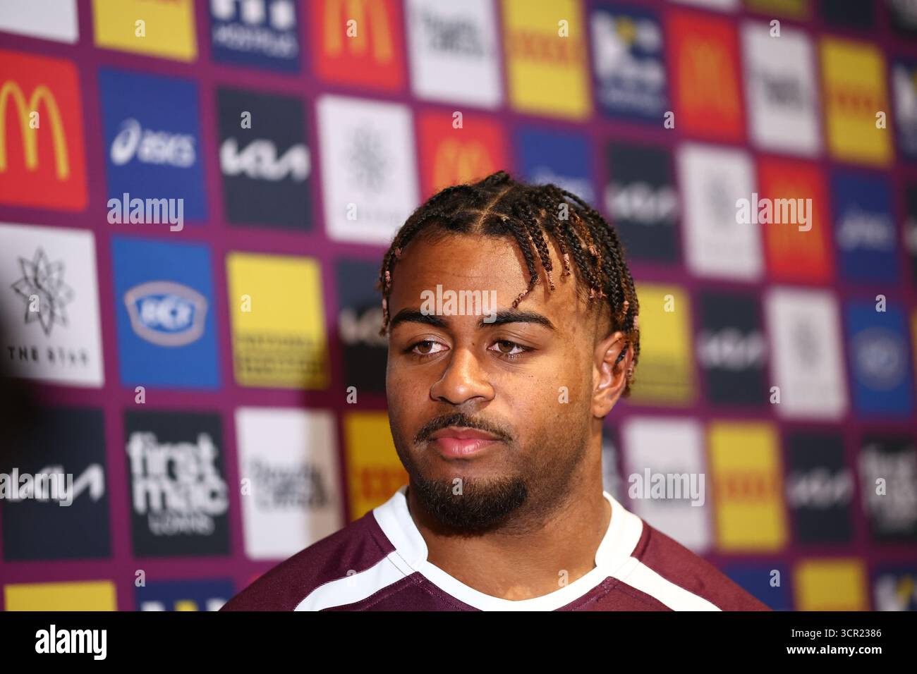 Ezra Mam speaks to the media during an NRL Broncos Media Session at the ...