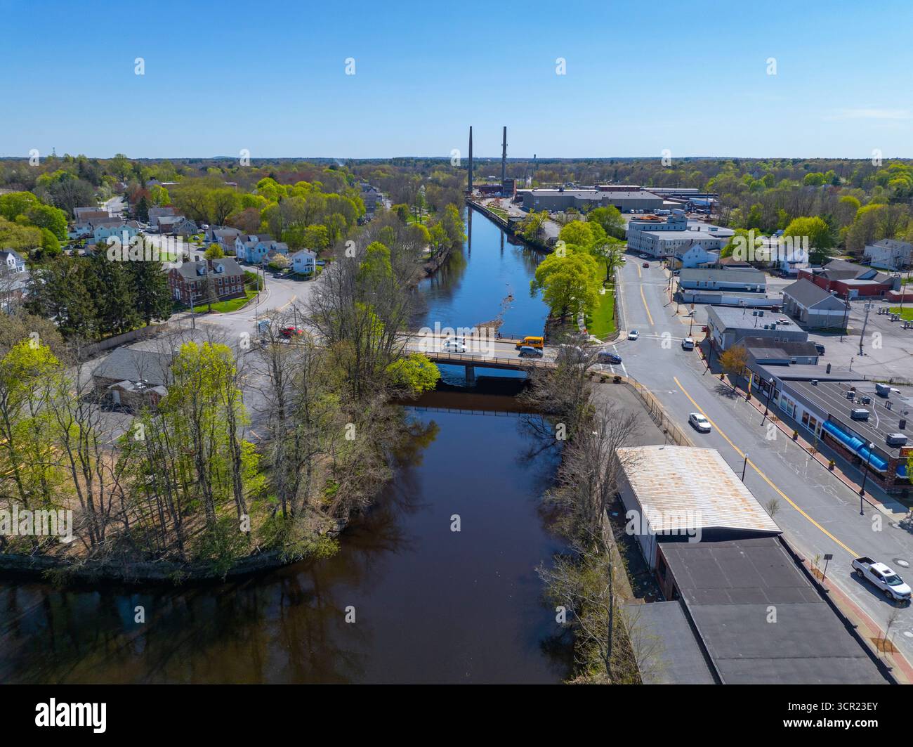 Taunton River aerial view at the center of Weir Village, with Taunton ...