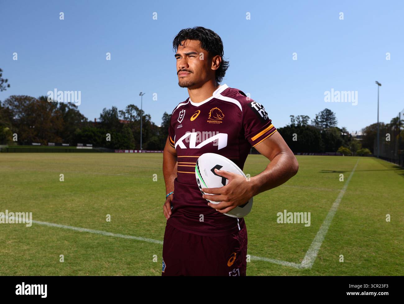 Brendan Piakura poses for a portrait during an NRL Broncos Media ...