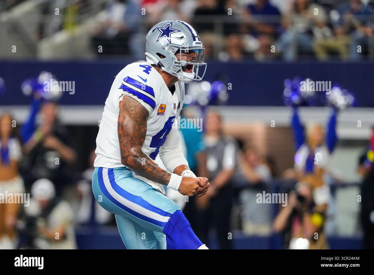 Dallas Cowboys' Dak Prescott (4) celebrates after running the ball for ...
