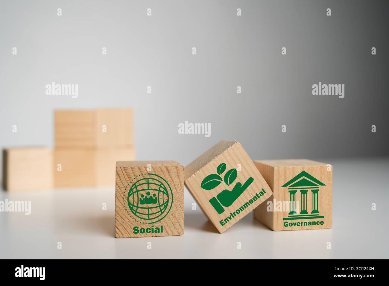 Sustainable business concept with ESG wooden cubes representing social ...
