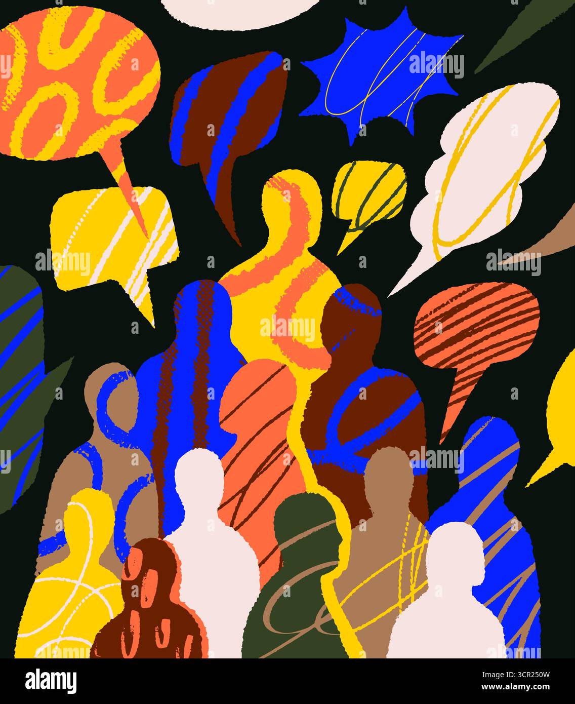 Crowd of abstract people silhouettes. Banner with group of various ...