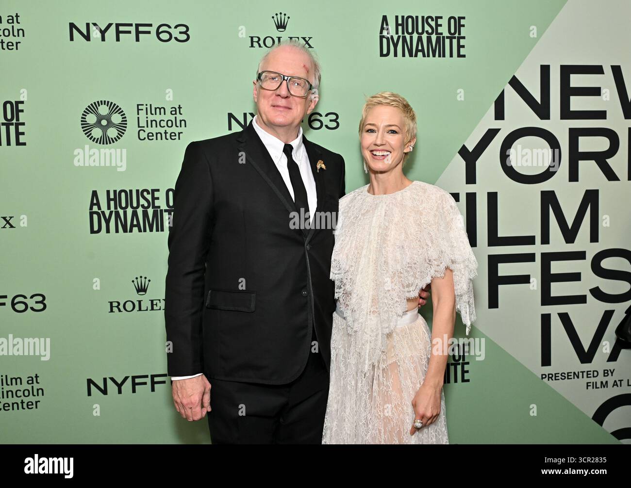 Tracy Letts, left, and Carrie Coon attend the premiere of "A House of ...