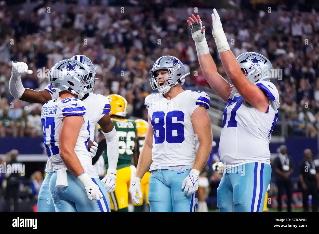 Dallas Cowboys' Jake Ferguson (87), Luke Schoonmaker (86) and Brock ...