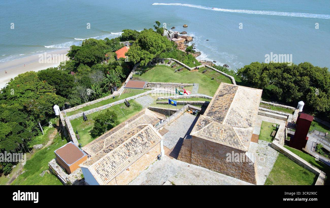 Aerial view of the bastioned fortress of São José da Ponta Grossa, a ...