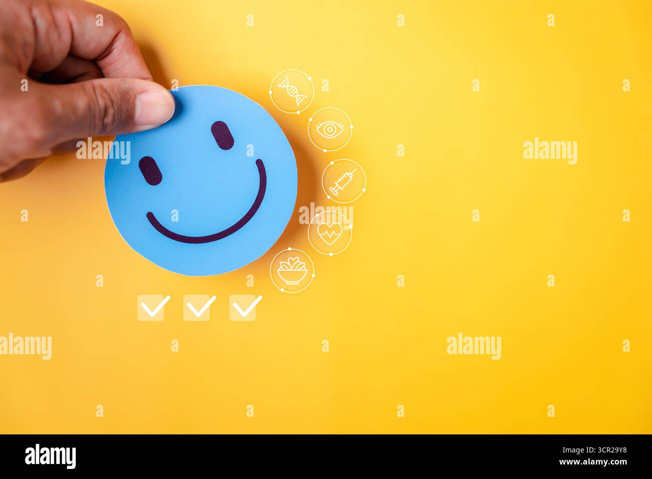Happy face health care and wellness concept. Combines emotional ...