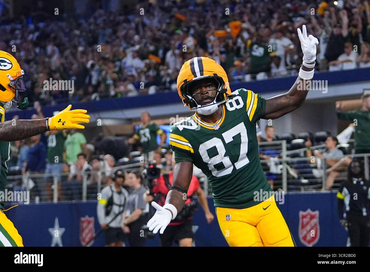 Green Bay Packers' Romeo Doubs (87) celebrates after catching a ...